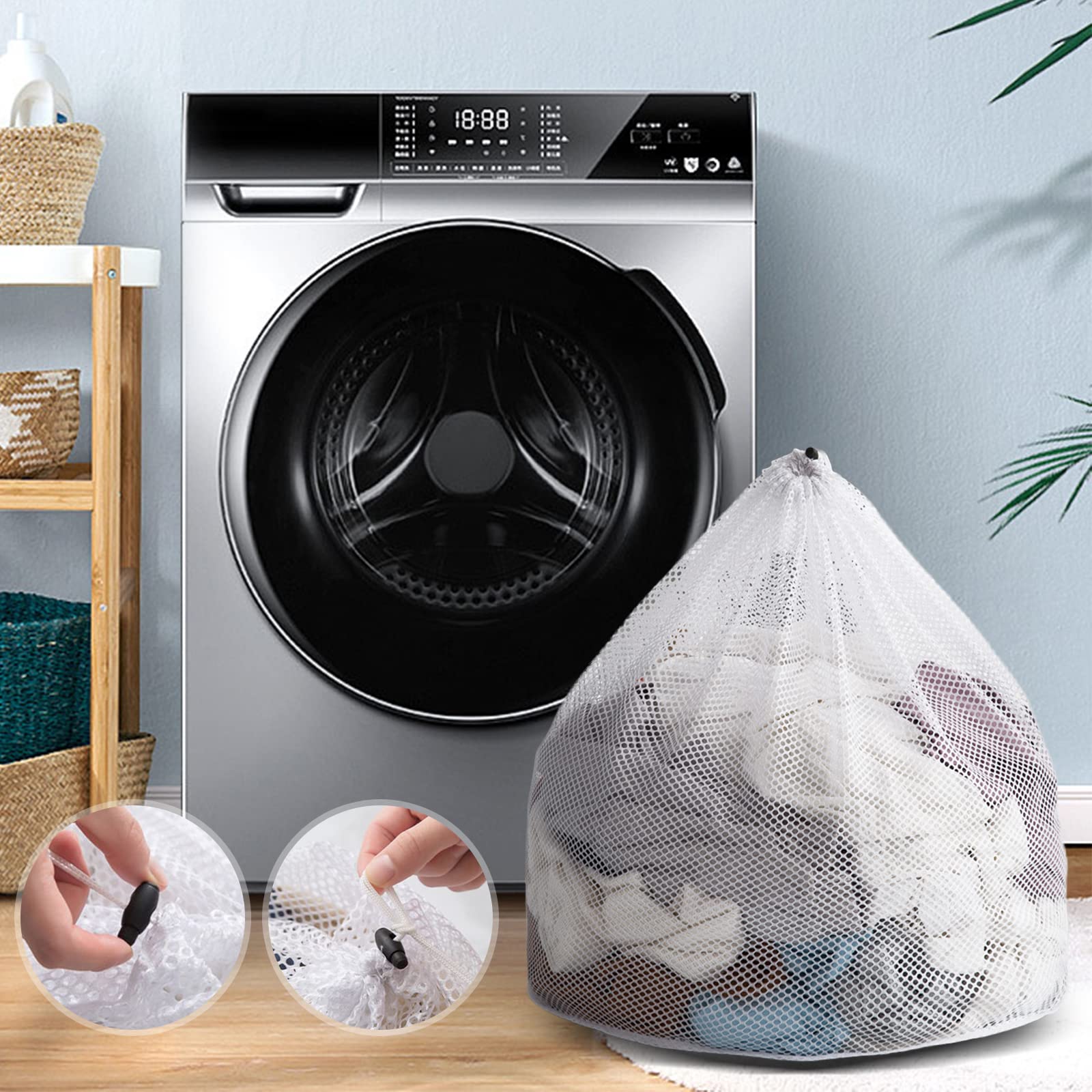 Mesh Laundry Bags Washing Machine Mesh Wash Bags Jumbo for Delicates Clothes, Reusable Mesh Laundry Bag For Washing Machine Drawstring Thickened Washer Bag
