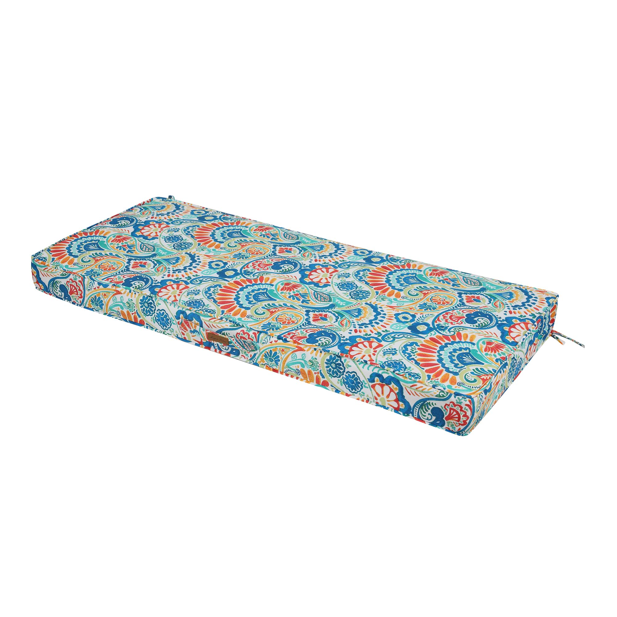 Magpie Fabrics Outdoor Bench Cushion 42 x 18 Inches, Settee Loveseat Pads with Handle and Ties for Garden Patio Backyard Porch Sofa Couch Swing (Paisley Multi)