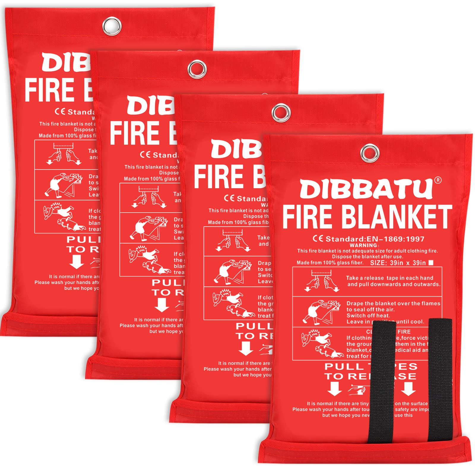 DIBBATU Fire Blanket, 4 Pack-red, Fiberglass, Emergency Blanket for Home, Kitchen, Grill, BBQ, Fireplace