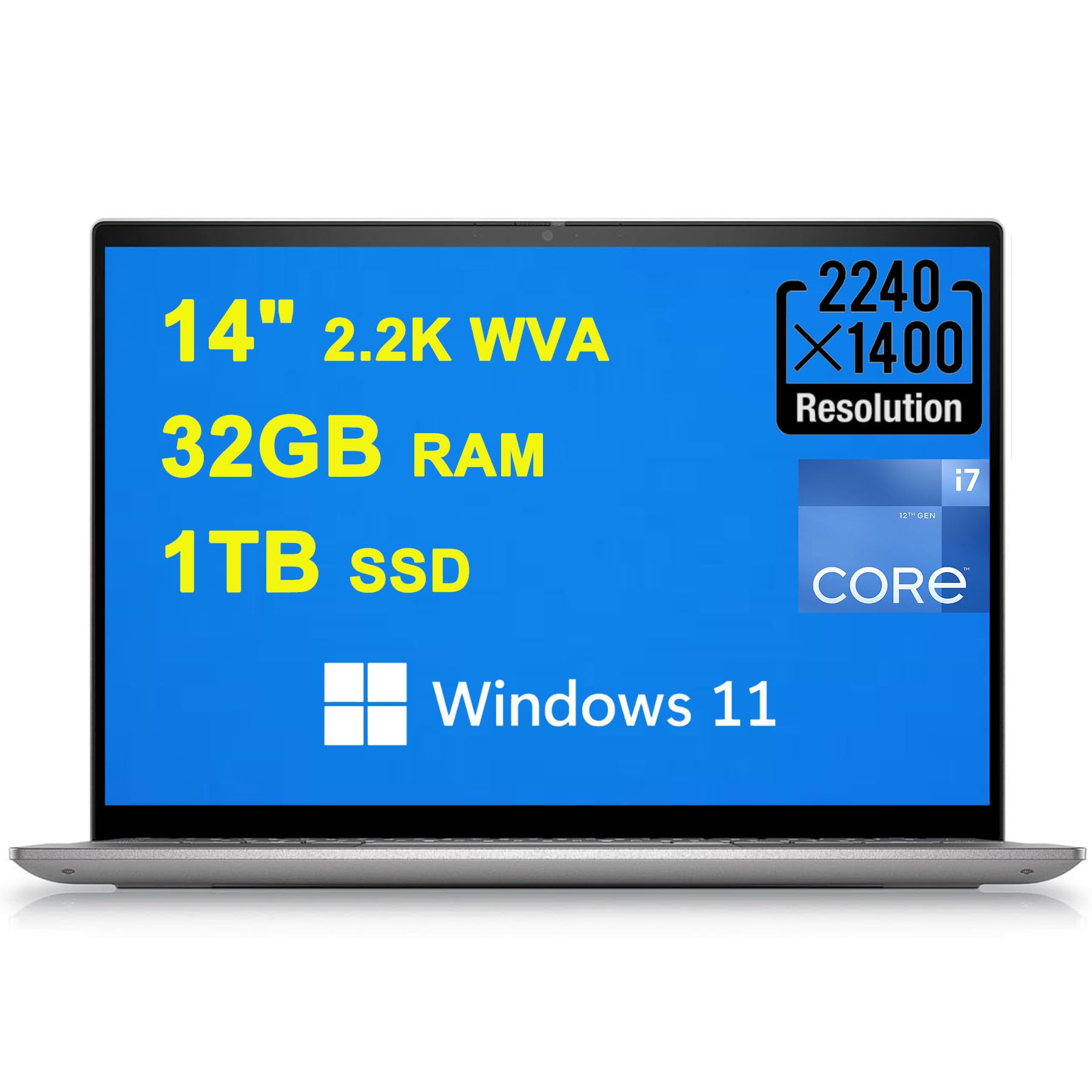 Dell Inspiron 14 5000 5420 Business Laptop 14" 2.2K WVA Anti-Glare Comfortview Plus (300 nits) 12th Generation Intel 10-core i7-1255U Processor 16GB RAM 512GB SSD USB-C HDMI FHD Webcam Win11 Silver