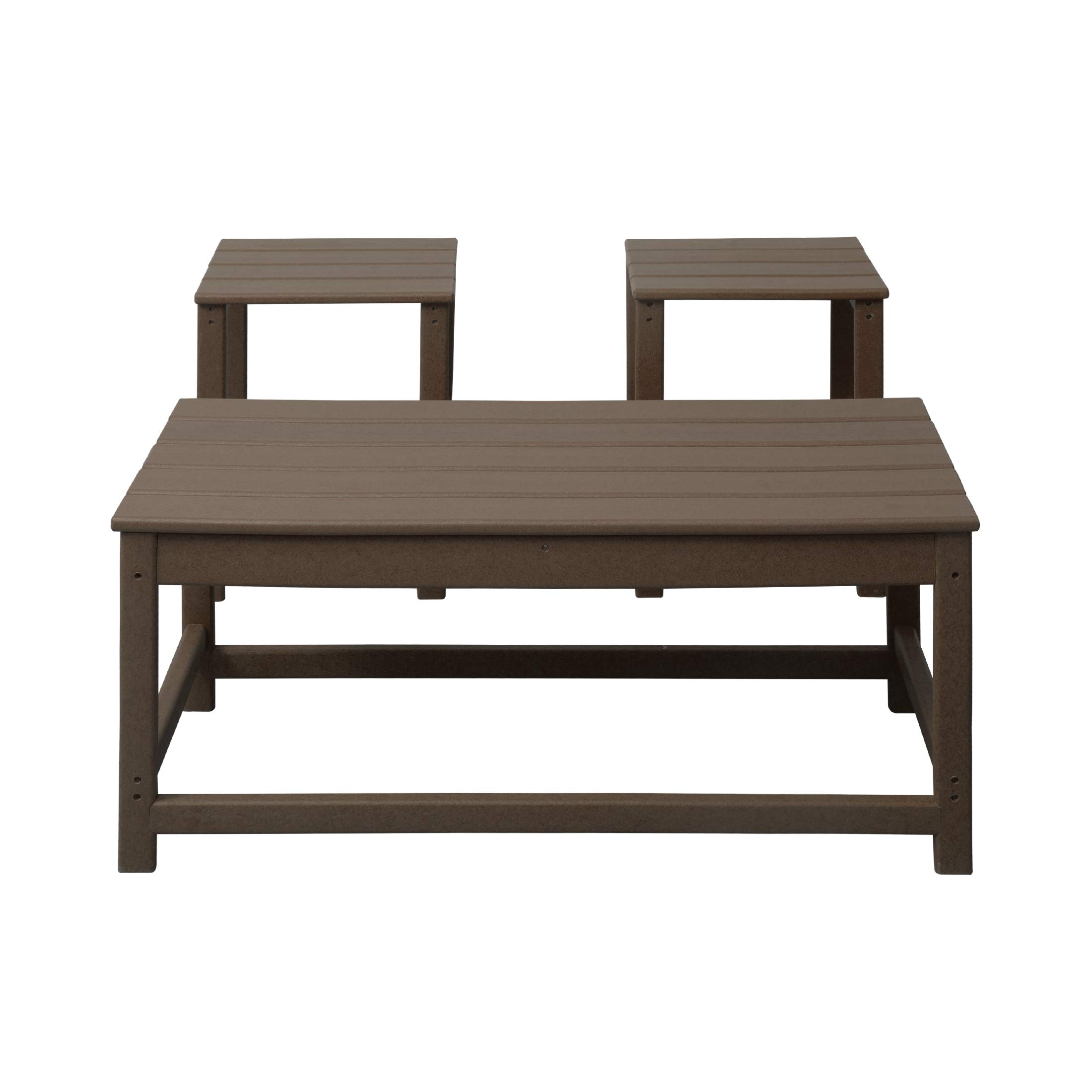 WestinTrends Malibu 3-Pieces Outdoor Table Set, Includes 1 Coffee Table and 2 Side Table, All Weather Poly Lumber Adirondack Patio Furniture Set, Dark Brown
