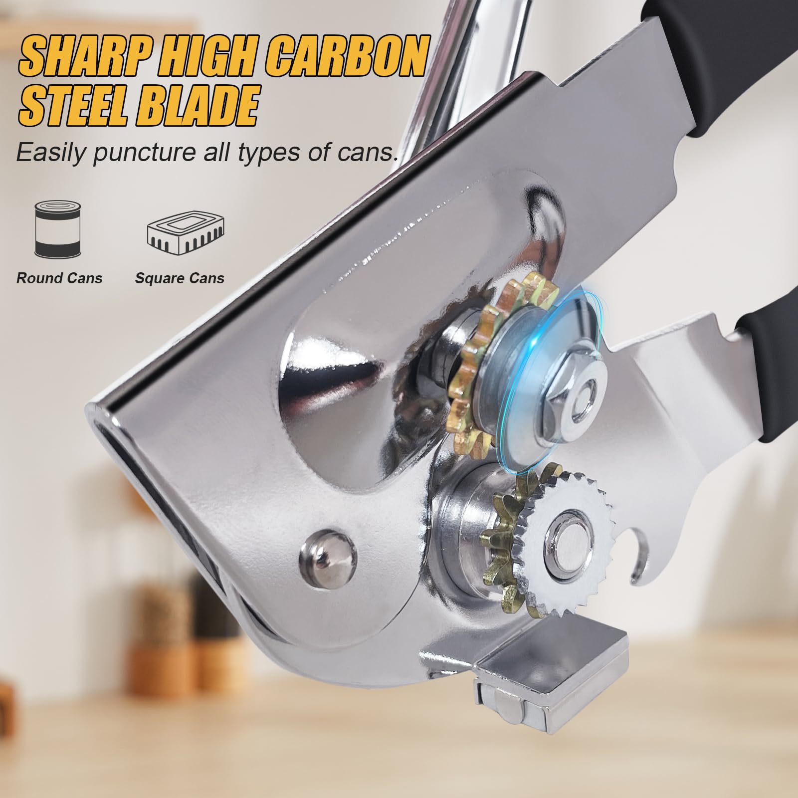 Commercial Can Opener, ICEKATI Can Opener Manual Heavy Duty Easy for Big Cans with Magnet, Folding Hand Crank Can Opener With Comfortable Long Handles, Smooth Edge Can Opener With Carbon Steel Blade