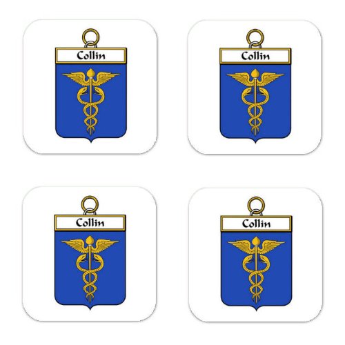 Collin Family Crest Square Coasters Coat of Arms Coasters - Set of 4