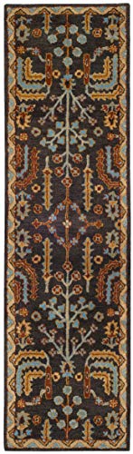 SAFAVIEH Heritage Collection 2'3" x 12' Charcoal / Multi HG409A Handmade Traditional Oriental Premium Wool Runner Rug