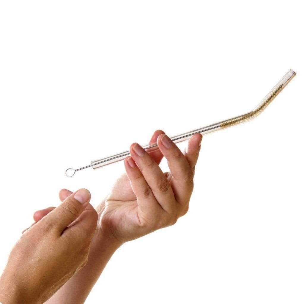 Halm Glass Straws - 6 Reusable 9 Inch Bent Drinking Straws + Plastic-Free Cleaning Brush - Dishwasher Safe - Eco-Friendly - Perfect for Smoothies, Cocktails, Boba - Made in Germany