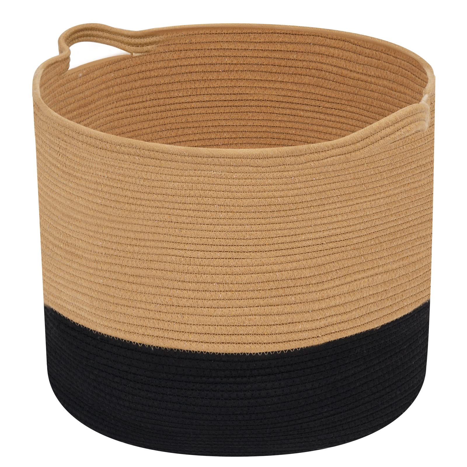 Large Cotton Rope Storage Basket: Woven Round 19”x19”x16” Blanket Pillow Throw Baskets for Living Room Bedroom Decorative - Tall Nursery Toy Storage Bin Laundry Hamper with Handle