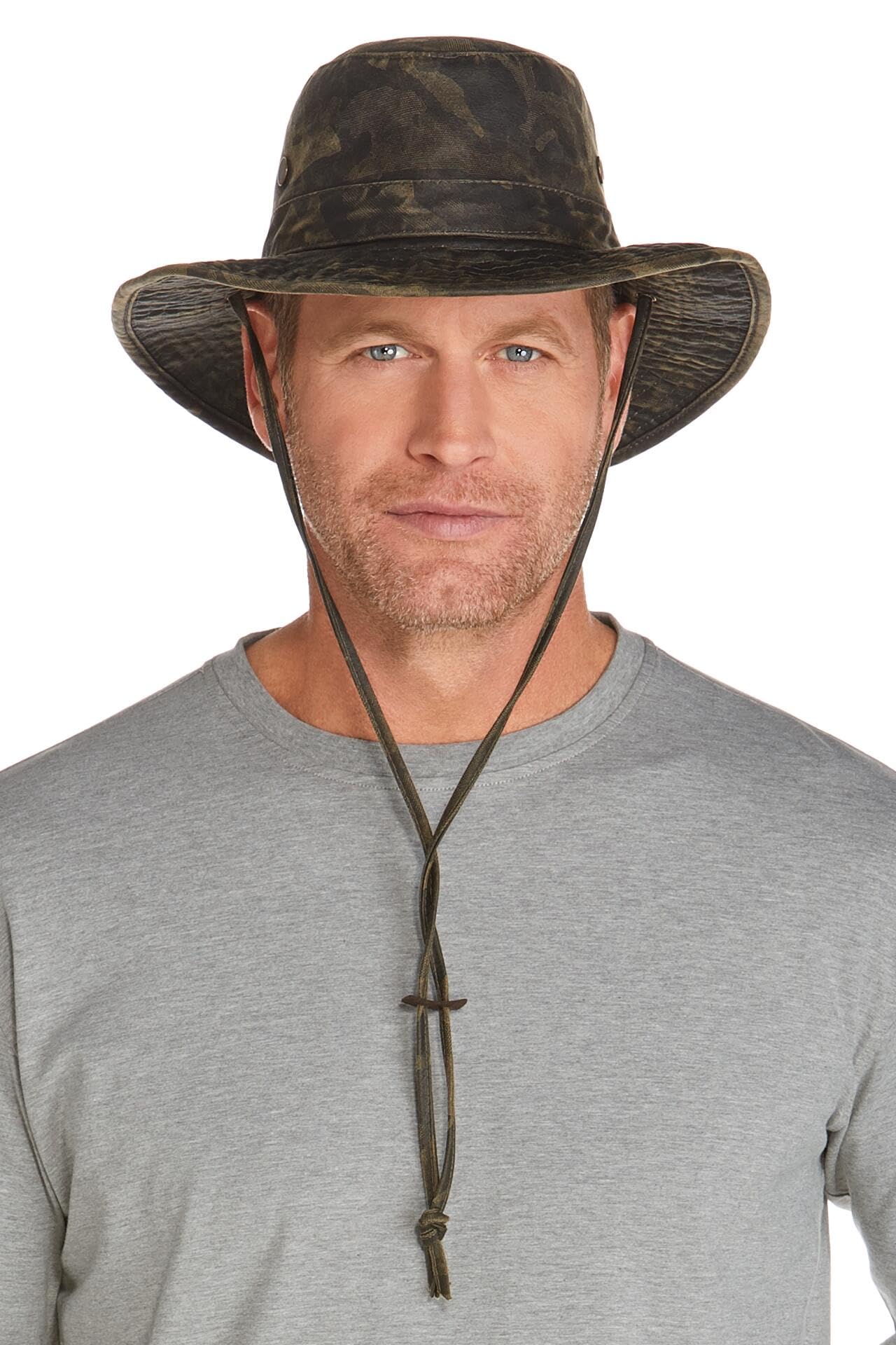 Coolibar UPF 50+ Men's Outback Camo Boonie Hat - Sun Protective (Large- Forest Green Camo Print)