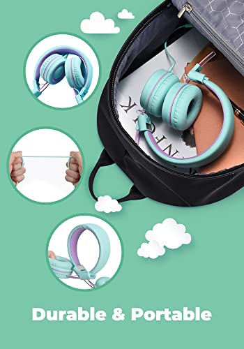 WeDuet Kids Headphones with Microphone, Wired Headphones for Kids Teens with Sharing Splitter, 91dB Safe Volume Limited Tangle-Free Foldable Stereo Headset for School Travel PC Kindle(2 Packs)