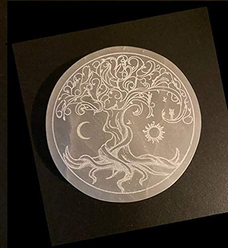 CrystalsAhoy Tree of Life Etched Selenite Charging Plate (6")