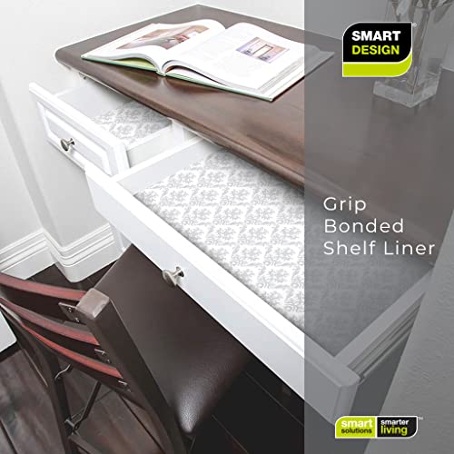 Smart Design Bonded Grip Shelf Liner - 12 Inch x 60 Feet Total (Set of 6 Rolls) - Non Adhesive, Strong Grip Bottom, Easy Clean Kitchen Drawer, Cabinet, Cupboard Dresser Cover - Fleur Gris