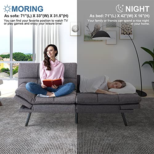 Maxspeed Futon Sofa Bed Memory Foam Couch Convertible Modern Loveseat Sleeper Sofa with Adjustable Armrests and Metal Legs,Multifunctional Futon Sofa Bed for Living Room,Office, Small Spaces(Grey)