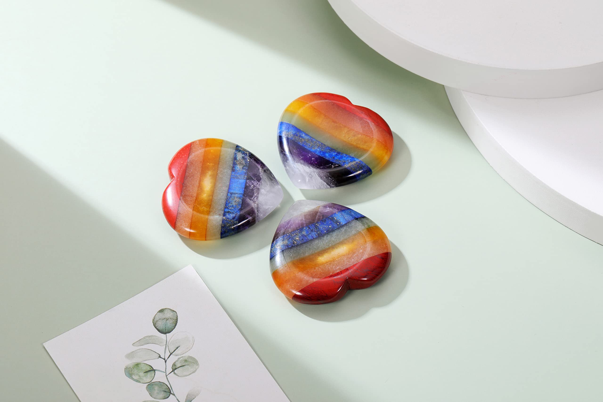 CrystalTears Chakra Worry Stone for Anxiety Heart Shape 7 Chakra Healing Crystals Pocket Palm Stone Thumb Worry Stone Anxiety Crystal for Stress Relief Chakra Healing Meditation Crystal Therapy