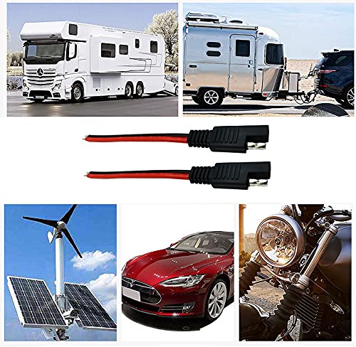 Halokny SAE Single Ended Extension Cable, 2 PCS 14AWG SAE Quick Disconnect Plug Cable for Automobile and Solar Panel(6inch/15cm)