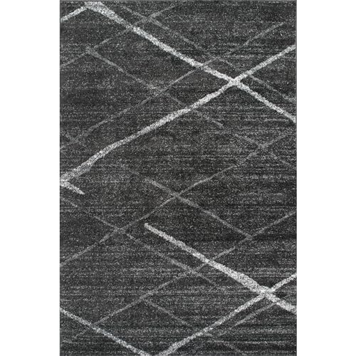 nuLOOM 2x3 Thigpen Contemporary Area Rug, Charcoal, Abstract Lines, Non-Slip Backing, Stain Resistant, For Bedroom, Dining Room, Living Room, Hallway, Office, Kitchen, Entryway