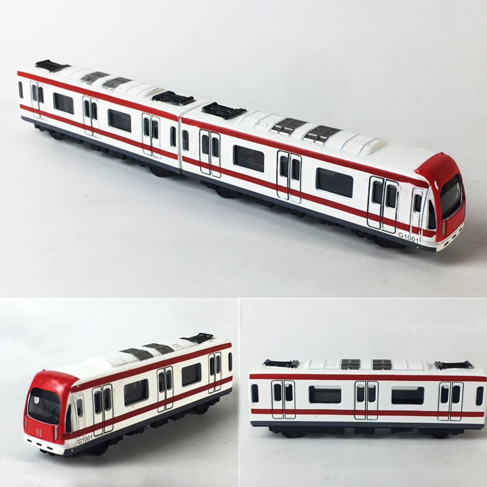 VANTIYAUS Train Model, 4pcs Car Set Alloy City Rail Subway Train Model,1/64 Scale Alloy Subway/Car Model, Red White