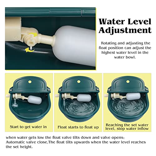 MUDUOBAN Automatic Water Bowl with Float Valve Stainless Steel Livestock Water Trough for Dog Horse Cattle Pig Chicken Goat Sheep (Green)