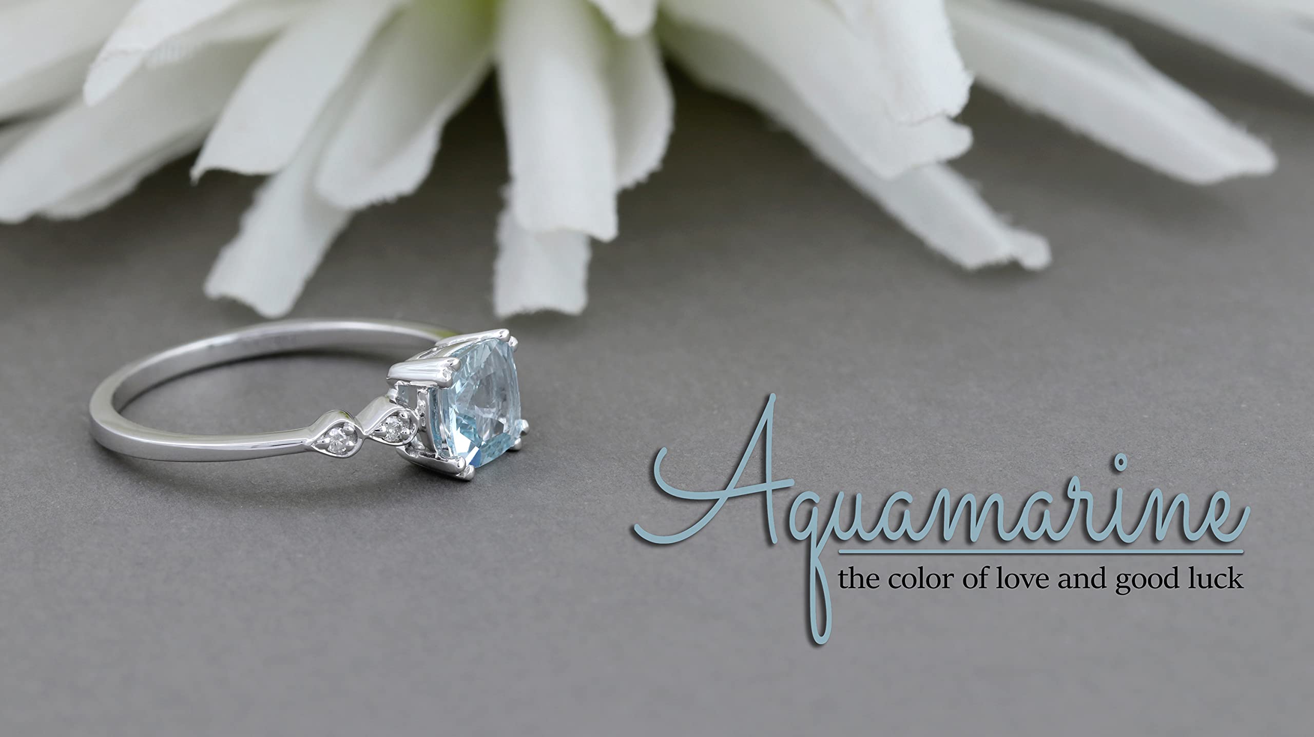 Dazzlingrock Collection 6X6 mm Cushion Aquamarine & Round White Diamond Women Vintage Traditional Classic Engagement Ring | 10K White Gold, Size 7