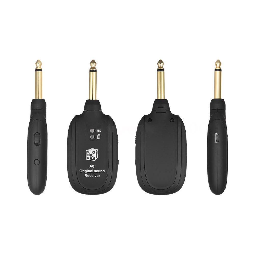 Vaorwne UHF Guitar System Transmitter Receiver Built-in Rechargeable, UHF Wireless Guitar System, Guitar Transmitter Receiver,Wireless Audio Transmission Set for Electric Guitar Bass Violin,black ABS