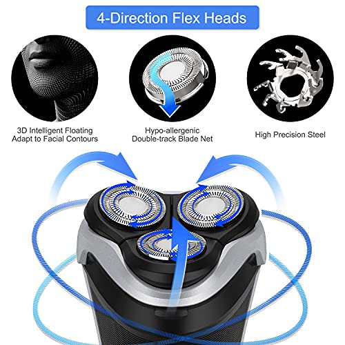 MAX-T Men's Electric Shaver - Corded and Cordless Rechargeable 3D Rotary Shaver Razor for Men with Pop-up Sideburn Trimmer Wet and Dry Painless 100-240V Black