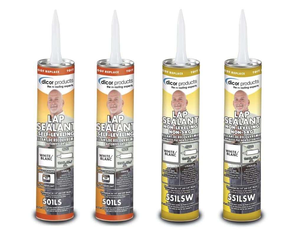 Dicor 501LSW-1 Self-Leveling White Lap Sealant, 2 Pack and Dicor 551LSW-1 Non-Sag White Lap Sealant, 2 Pack (4 Tubes Total)