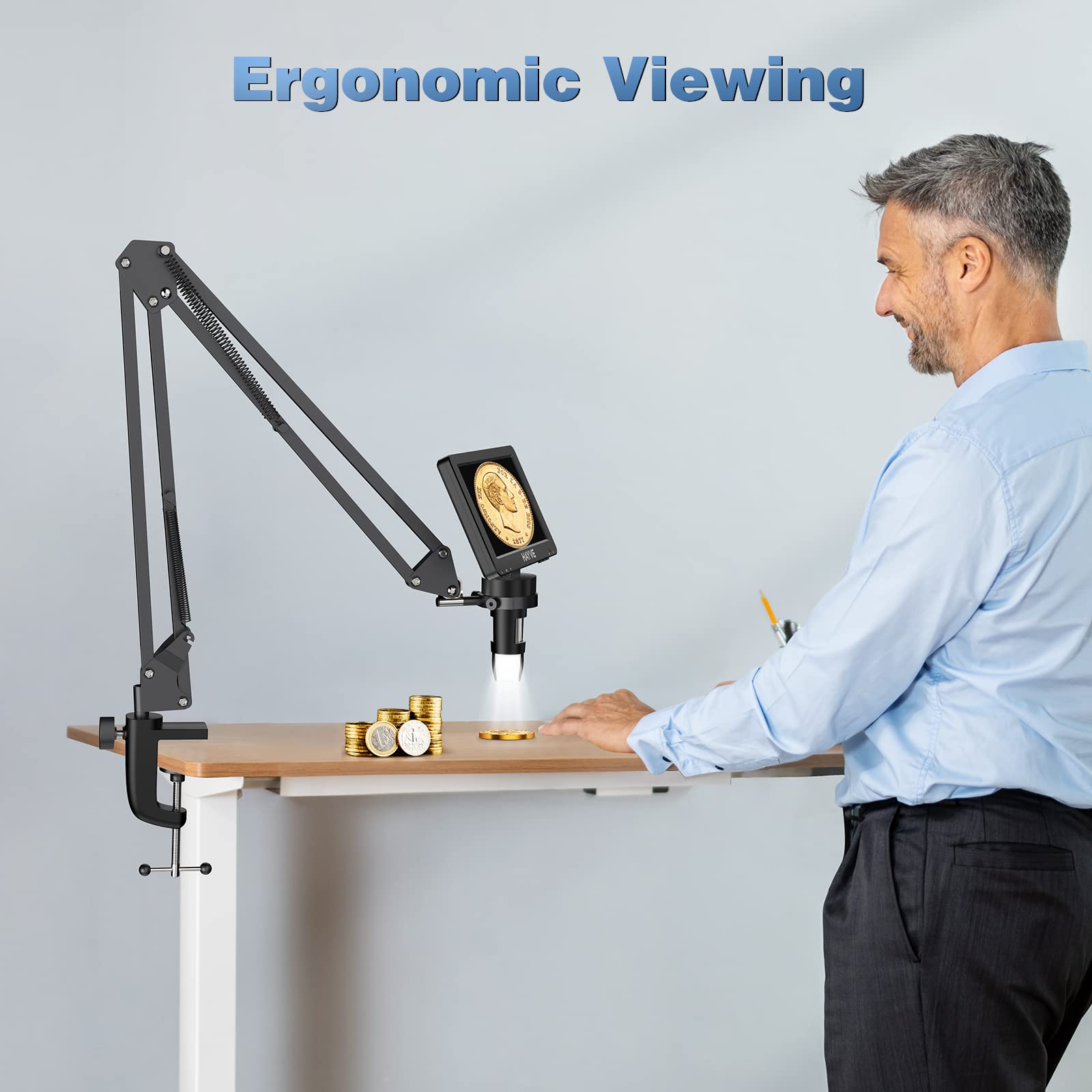 Hayve Microscope Arm Stand,Adjustable Metal Bracket with Clamp and Grommet Base,Coin Microscope Mount ,Compatible with Model DM4 DM9 MS1 MS3& Most 4.3'',7'' Digital Microscopes (1.37inch(for DM9-H))