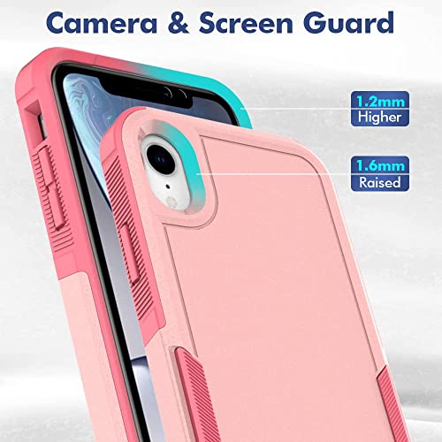 MAXCURY for iPhone XR Case, Heavy Duty Shock Absorption Full Body Protective Case with Hard PC Bumper + Soft TPU Back Cover for iPhone XR 6.1 inch Not Built in Screen Protector (Pink)