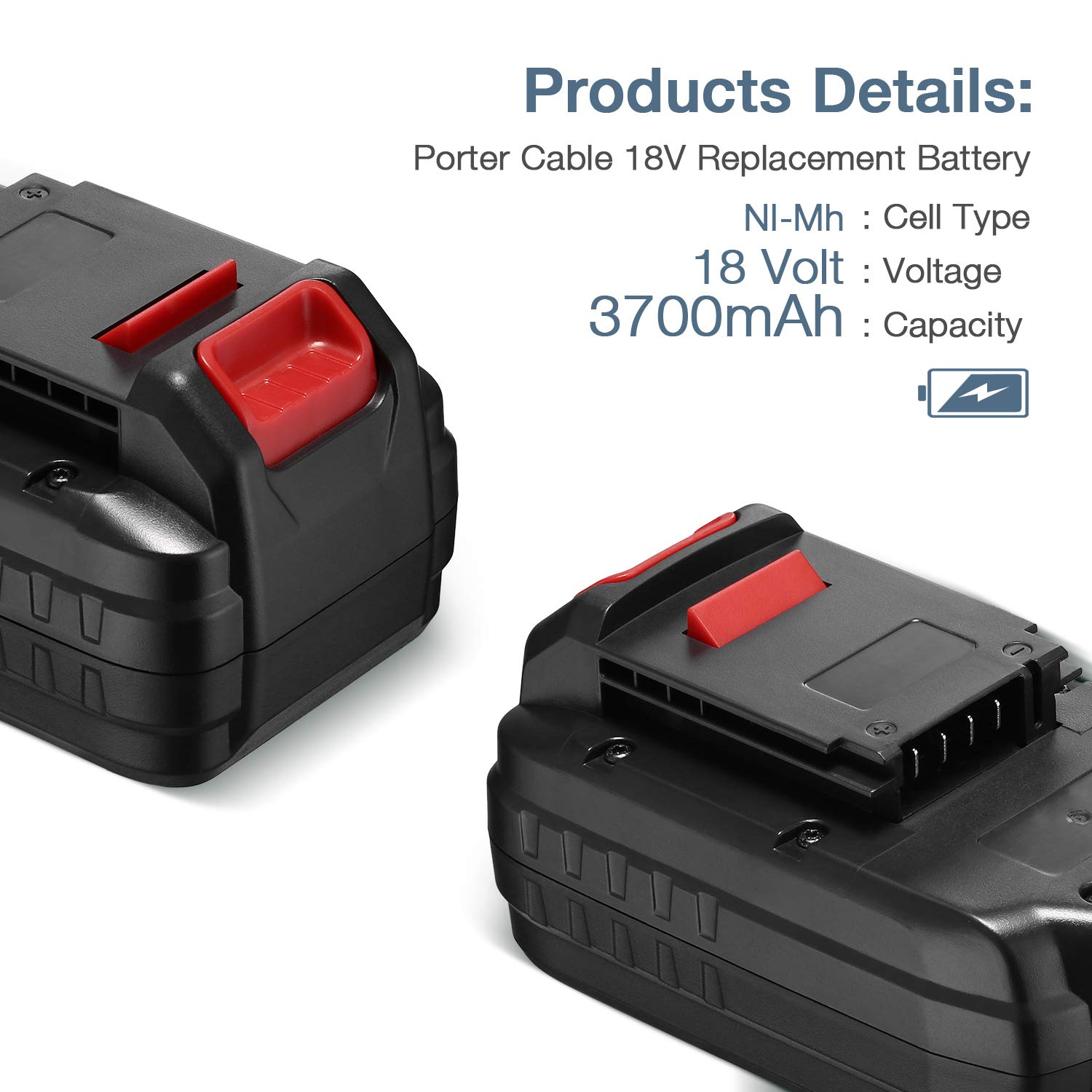 Dutyone 2 Pack 3700mAh Replacement Battery Compatible with Porter Cable 18V Cordless Power Tools PC18B PCC489N PCMVC PCXMVC PCC489N PC18BL PC18BLX PC18BLEX PC18B-2 18-Volt Ni-CD Batteries