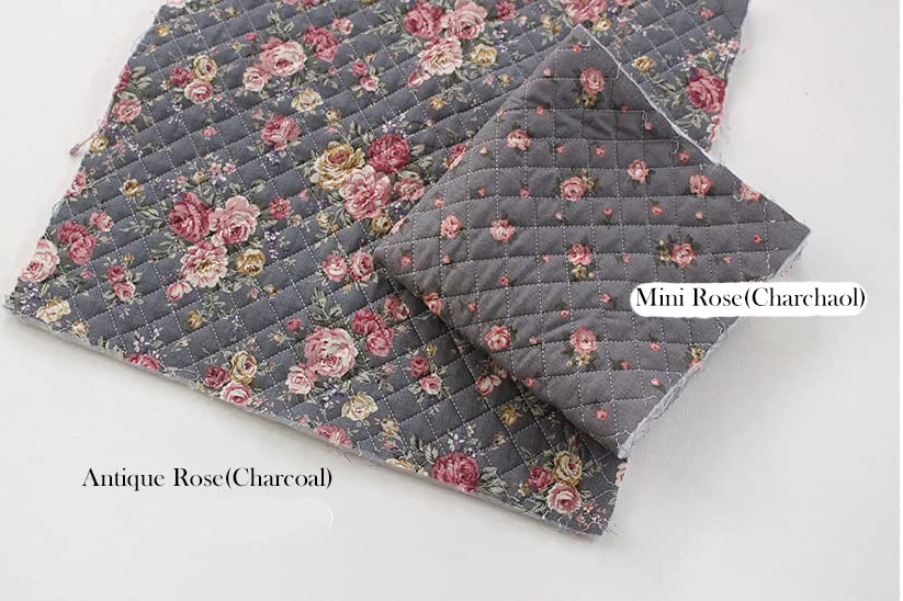 Pre Quilted Diamond Cotton Fabric by The Yard Single Face 44" Wide, Making for Padded Jacket, Interlinings Fabric (Mini Rose Charcoal)