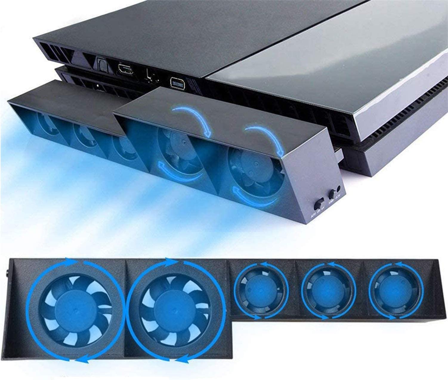 Cooling Fan for PS4- USB External Cooler 5 Fan Auto Turbo Temperature Control Cooling Fans for Sony Playstation 4 Gaming Console