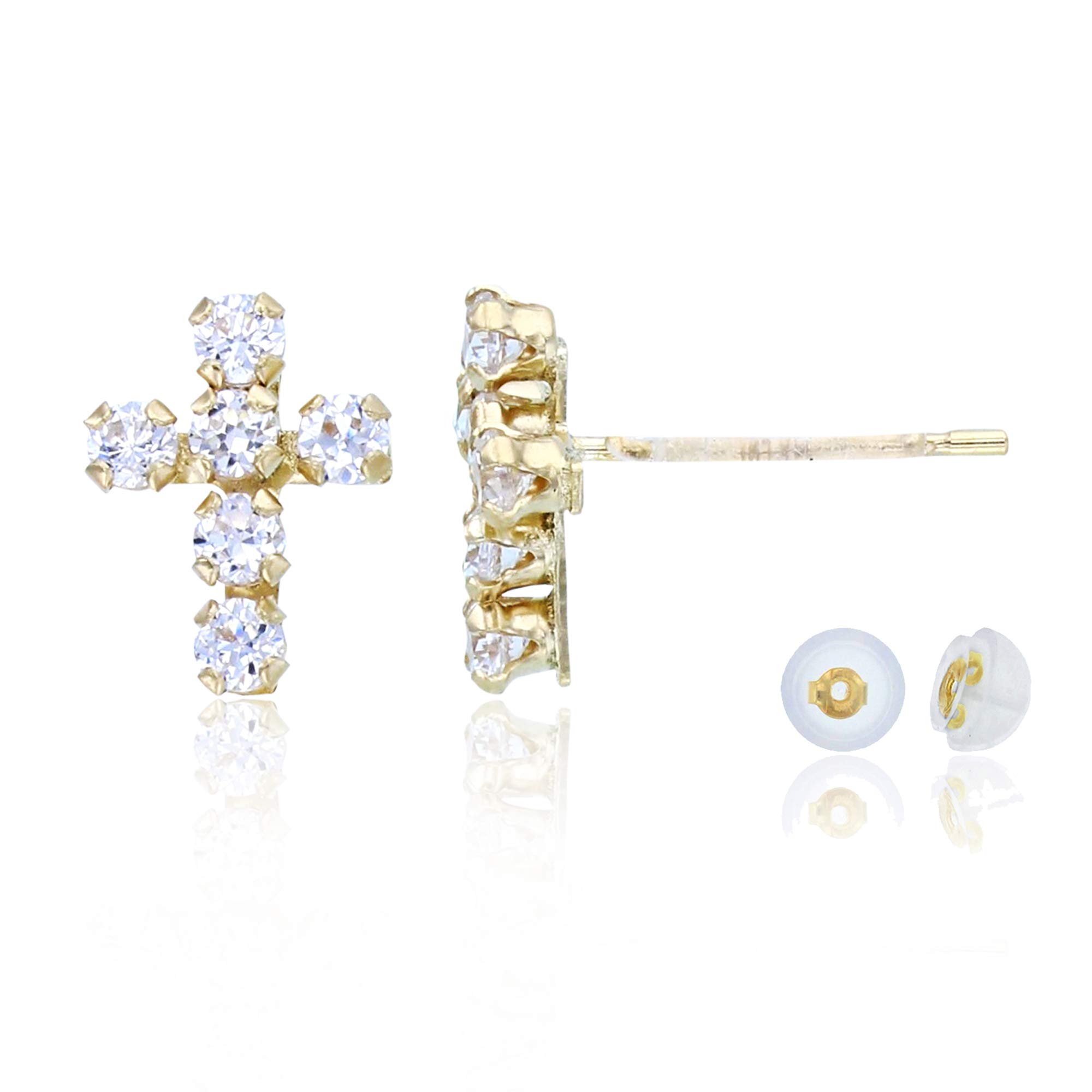 DECADENCE 14K Yellow Gold 2mm Round Cubic Zirconia Cross Studs with Silicon Backs