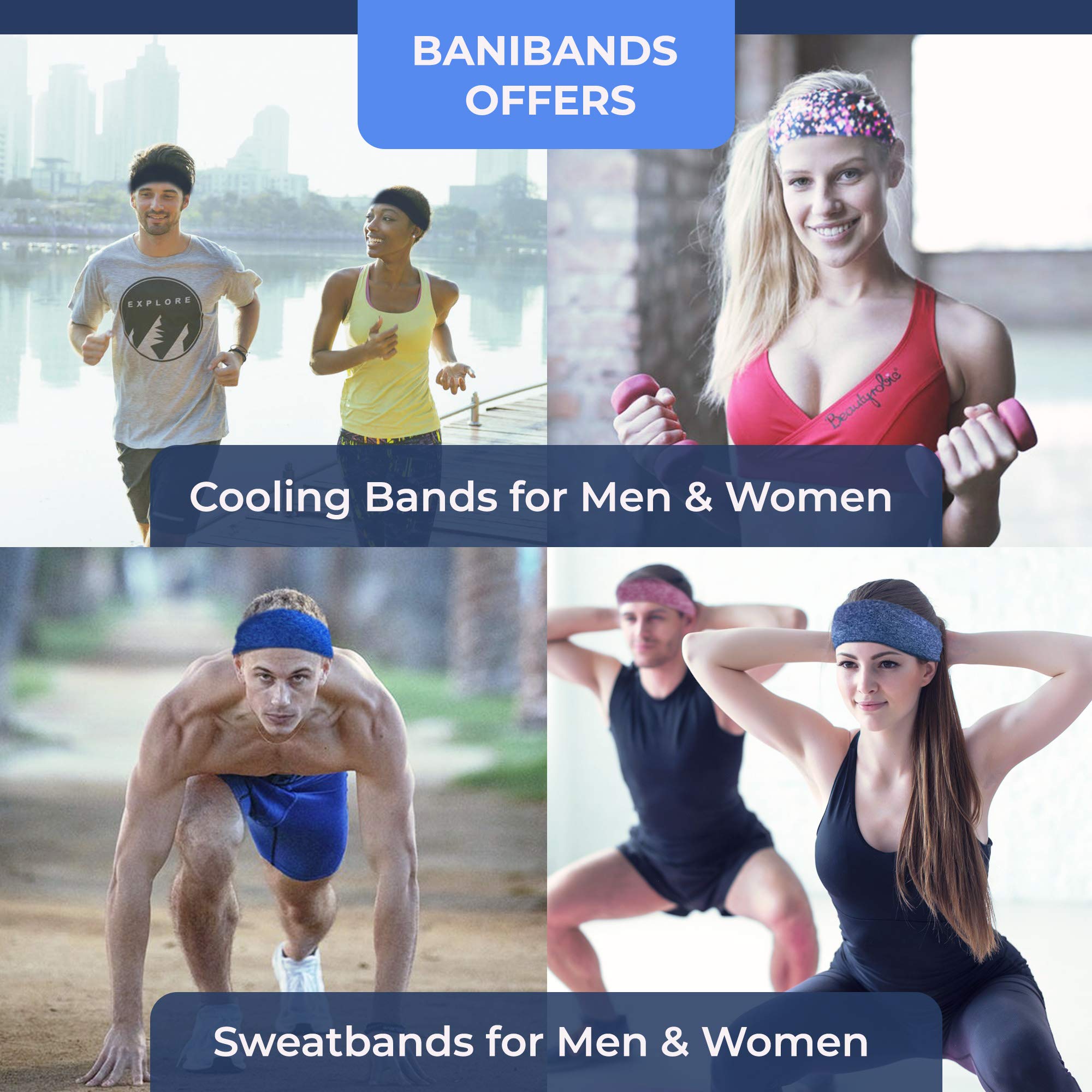 Cooling Headbands for Women & Men | Moisture Wicking Sweatband & Sports Headband | Stay Cool during Workouts Cycling Cardio Running Yoga | Headband for under Helmets & Hats | CoolCore Tech (Black)