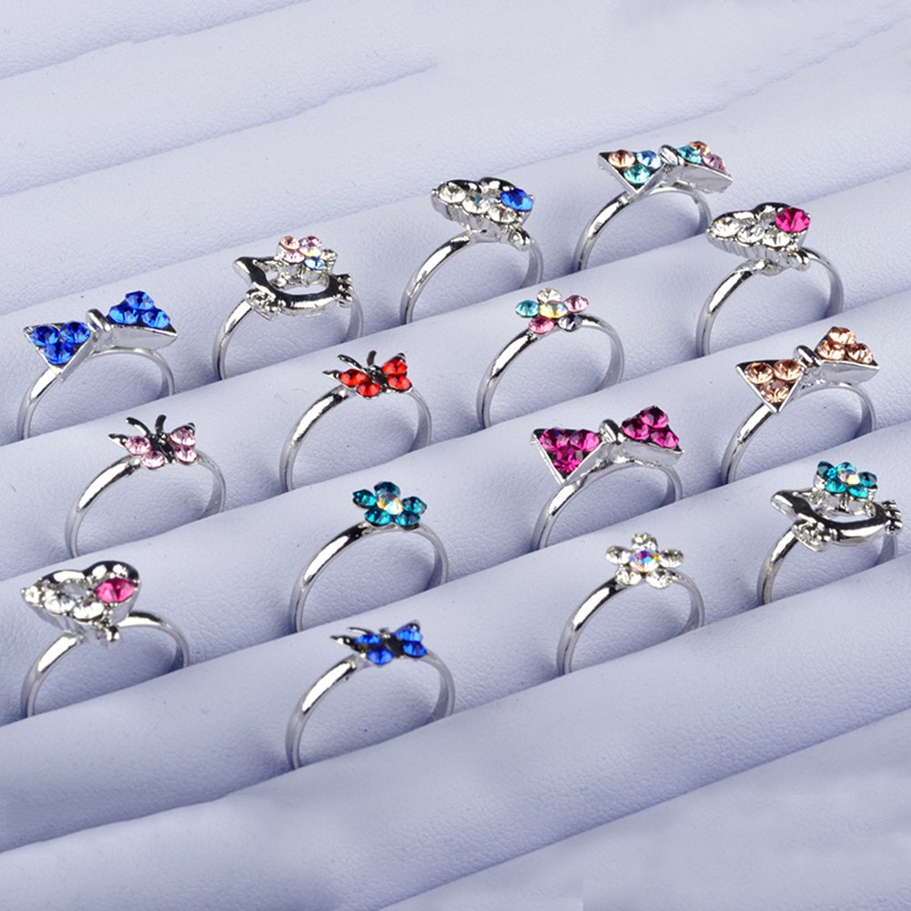 Cren 20pcs Children Kids Girls Crystal Adjustable Rings With Cute Animals