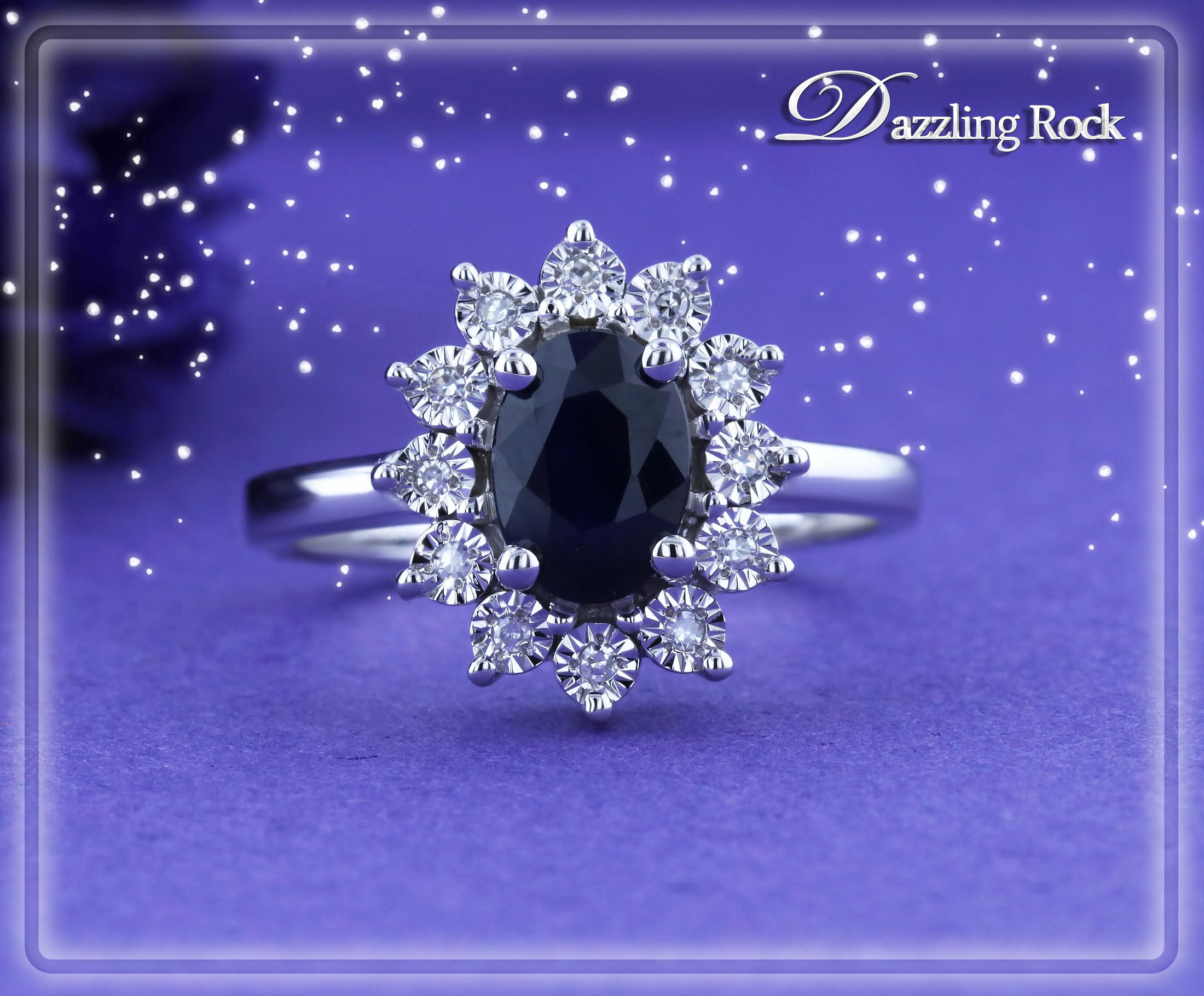 Dazzlingrock Collection 7x5mm Oval Blue Sapphire & Round White Diamond Halo Style Engagement Ring For Women in 14K Solid White Gold Size 5