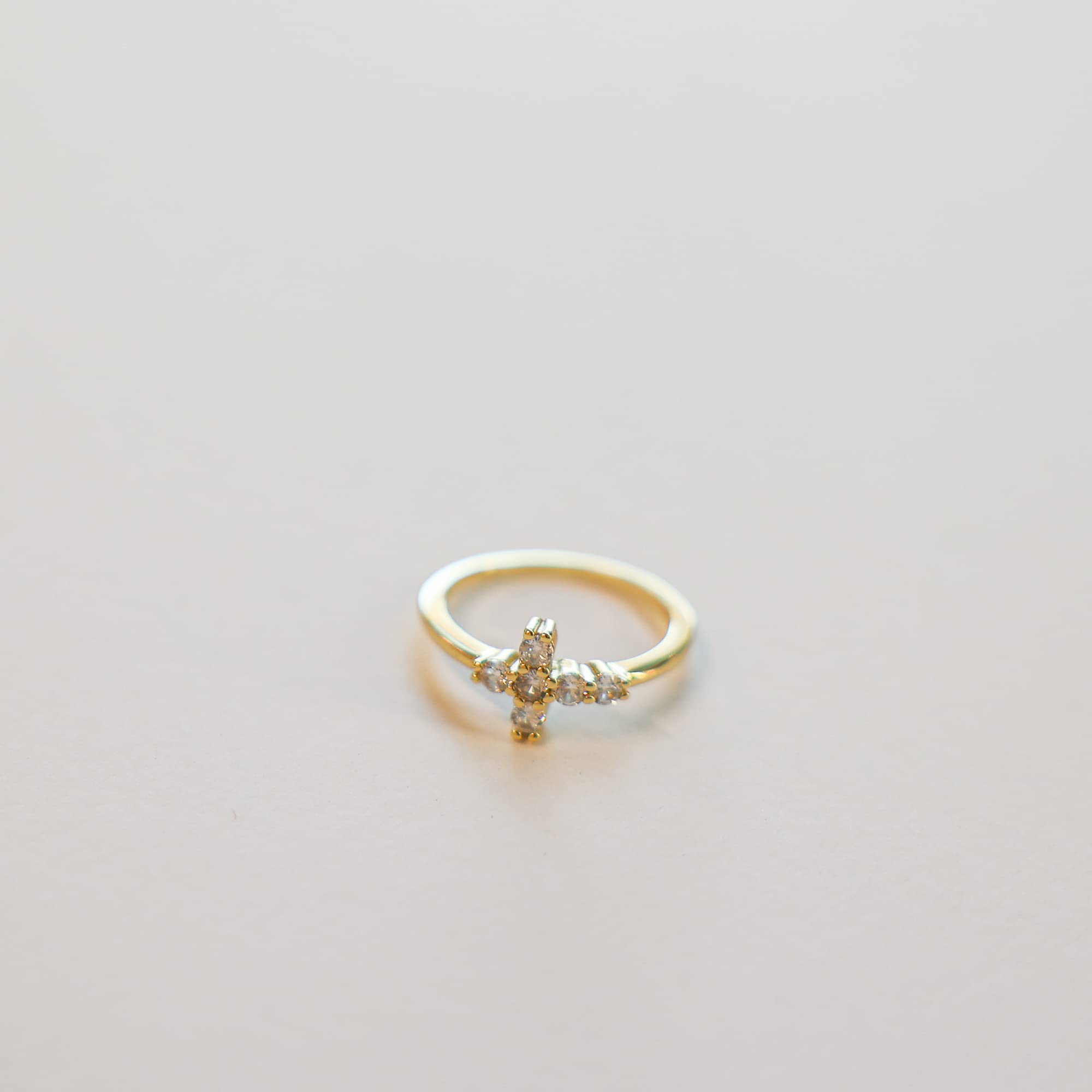 Forever Fervent Sideways Cross Pave Ring | 18K Gold | Petite CZ Christian Band | Religious Polished Finish Set | Size 7