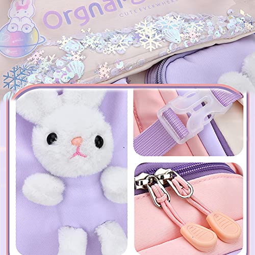 MOONASE Kawaii Bunny Backpack For Girls Bookbag Cute School Bag With Kawaii Pin Bunny Backpack (Purple, Large)