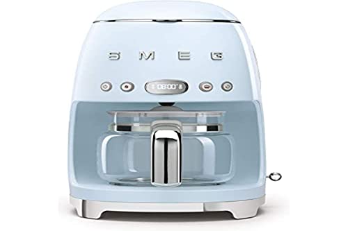 Smeg 50's Retro Style Aesthetic Drip Filter Coffee Machine, 10 cups, Pastel Blue & KLF03PBUS 50's Retro Style Aesthetic Electric Kettle with Embossed Logo, Pastel Blue, 9 Cup