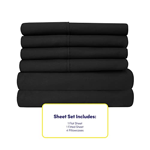 Queen Sheets Black - 6 Piece 1500 Supreme Collection Fine Brushed Microfiber Deep Pocket Queen Sheet Set Bedding - 2 Extra Pillow Cases, Great Value, Queen, Black