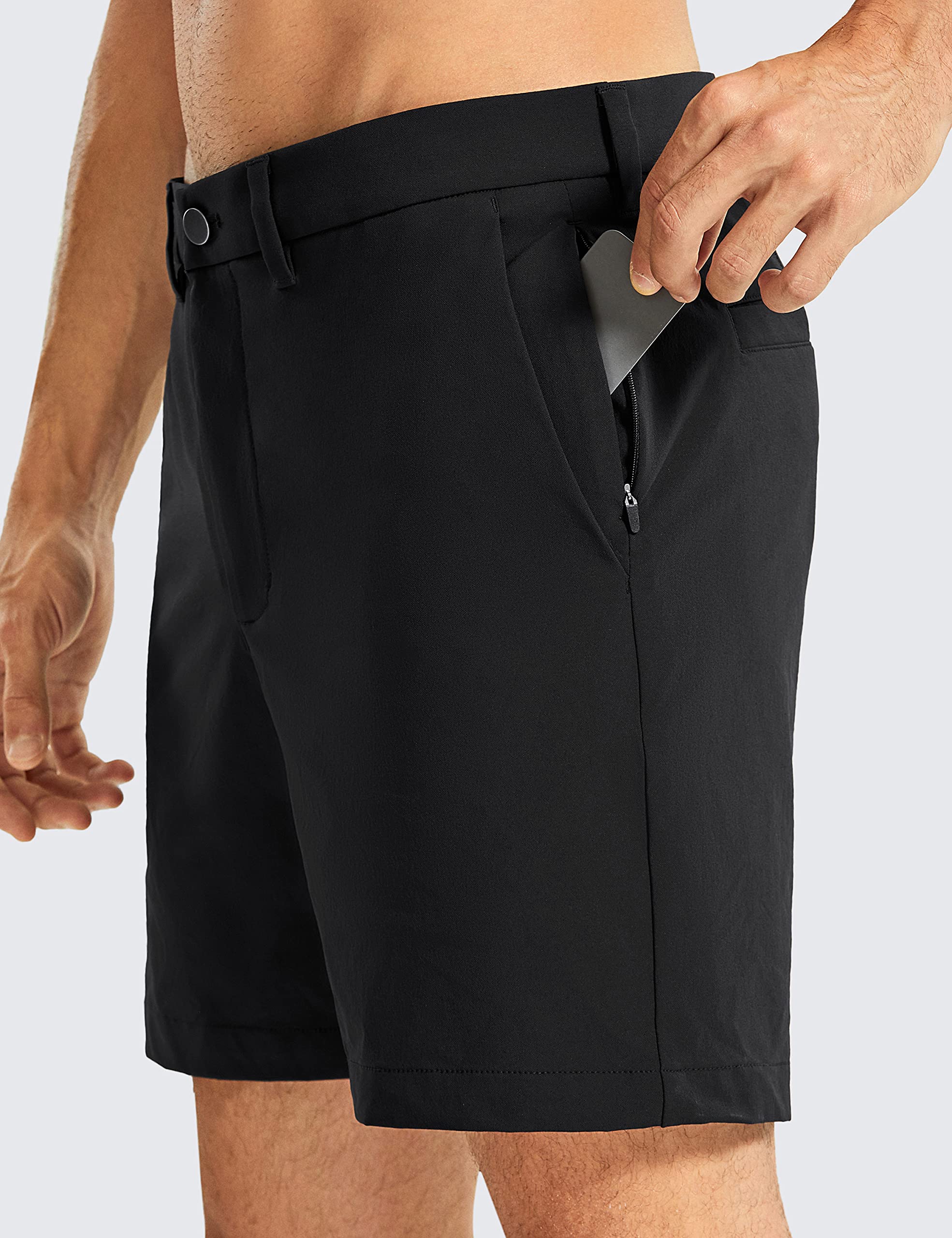 CRZ YOGA Men's Stretch Golf Shorts - 7'' Slim Fit Moisture Wicking Quick Dry Athletic Shorts with Pockets Black 34