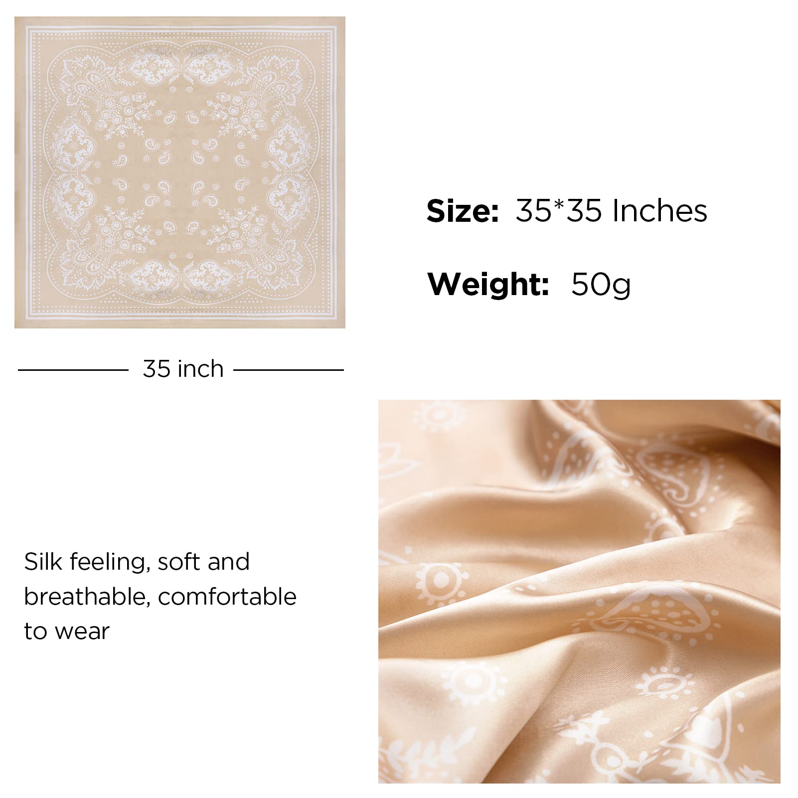 HBselect 4PCS Head Scarf for Women 35β Head Scarves Silk Like Satin Neck Scarfs Square Bandana Hair Wraps Scarf for Sleeping