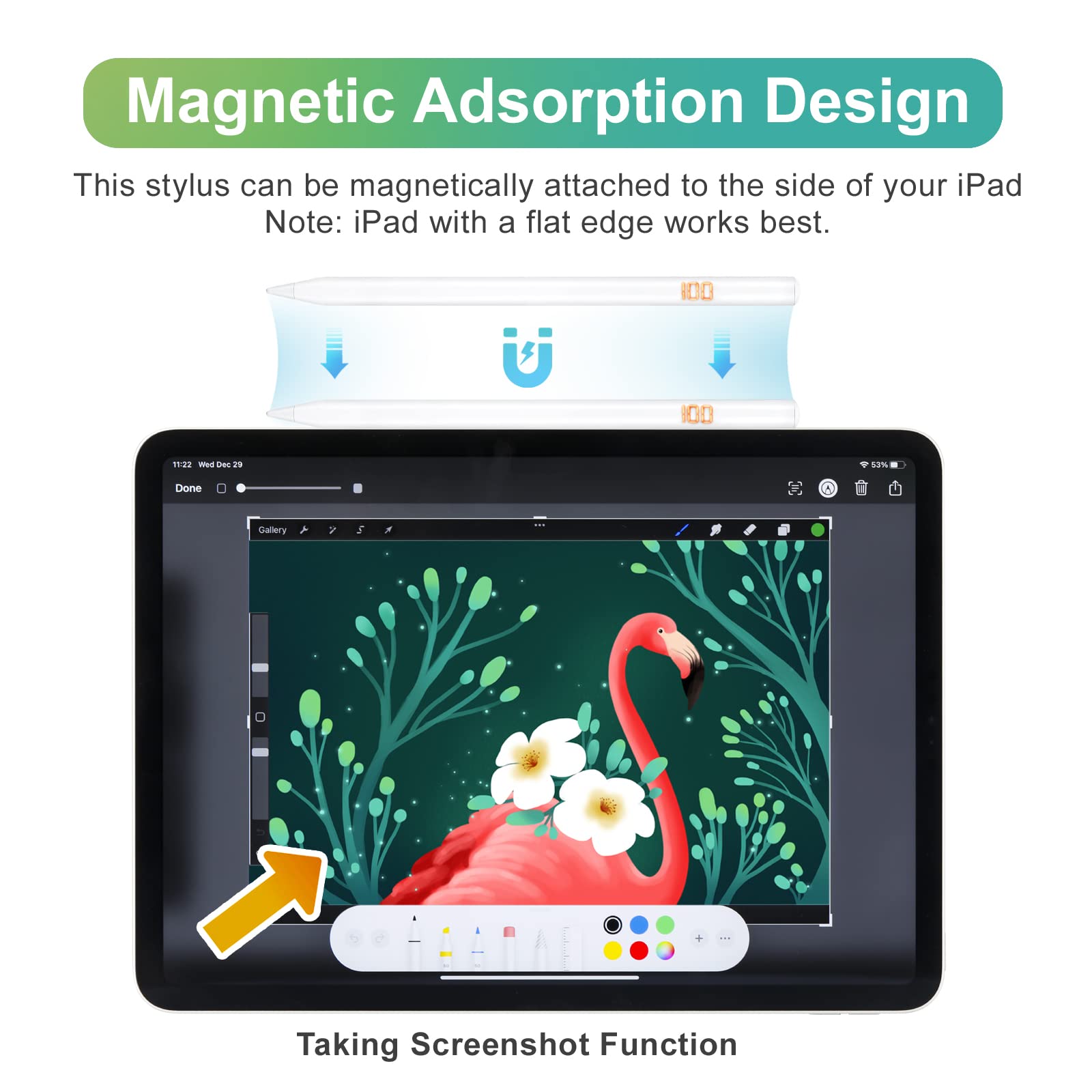 Stylus Pen for iPad with LED Power Display, Capacitive Stylus MKQ Active Pencil with Palm Rejection, Tilt Sensitivity, Magnetic Function, Compatible with iPad 2018 and Later Versions