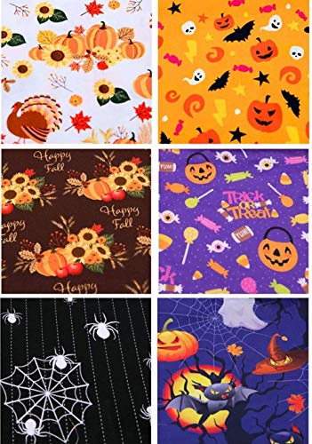 MoonyLI Halloween Cotton Fabric Bundles Quilting Patchwork Precut Halloween Pumpkin, Ghost, Spider, Sunflower Pattern Cotton Cloth 3D Printed Fabric Scraps DIY Crafts 2025cm
