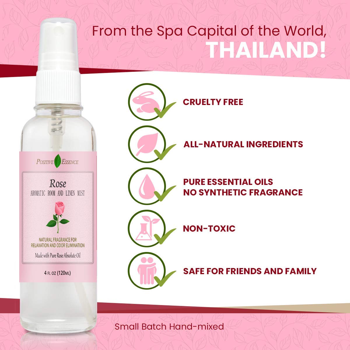Rose Linen and Room Spray, Natural Pillow Spray Made with Pure Rose Essential Oils, Relaxing Home Fragrance or Toilet Spray, Rose Water Spray