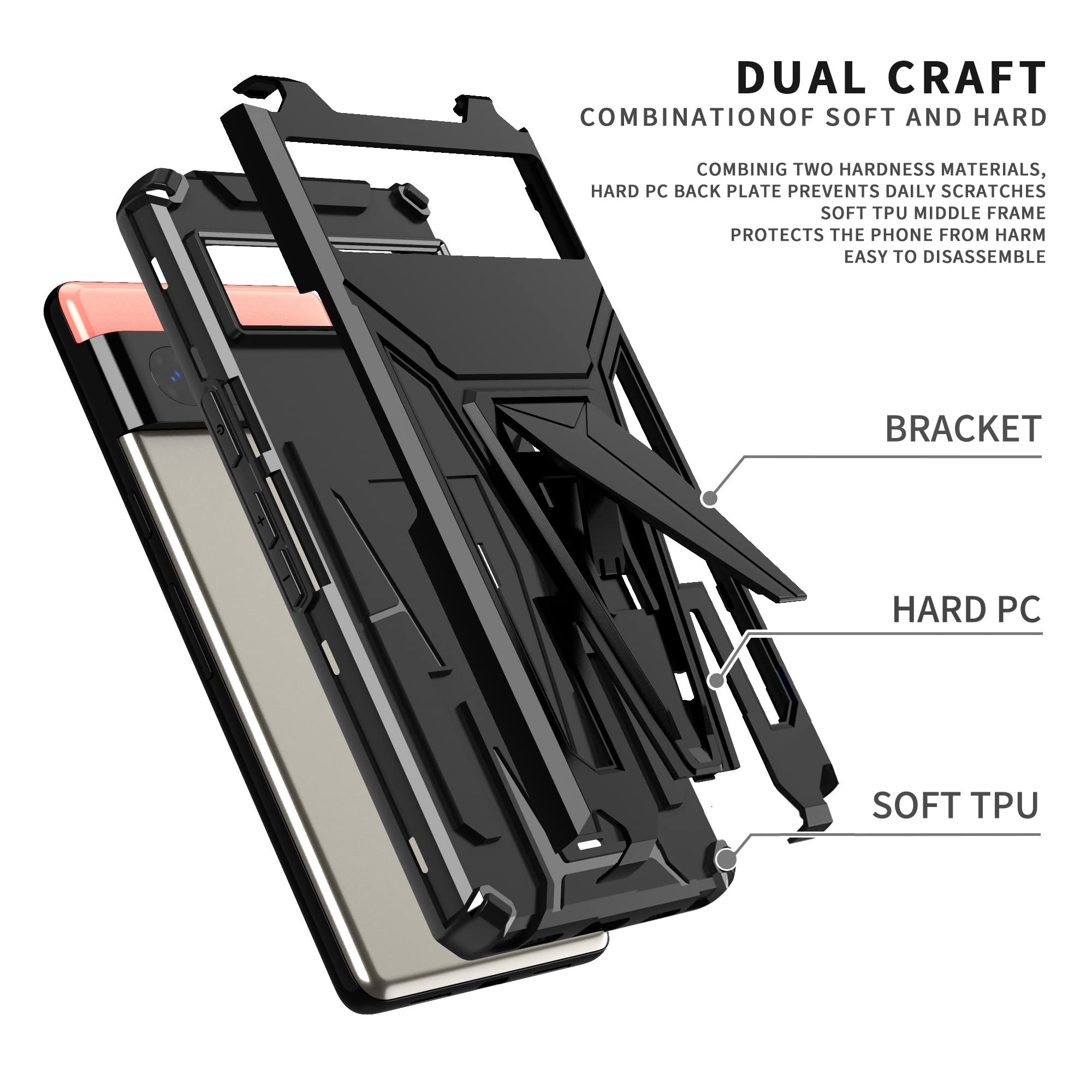 Compatible for Pixel 7 Case with Stand Military Grade Drop Protection Shockproof Matte Textured Bumper Dual Layer Rugged Heavy Duty Protective Cover Google Pixel 7 Case Green