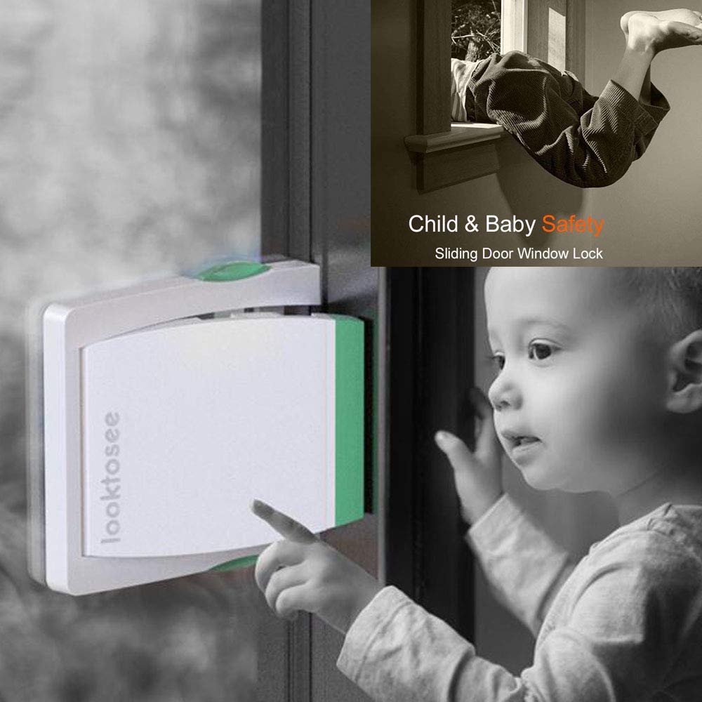 CuleedTec 4 Pack Sliding Glass Door Child Lock for Child Safety, Slide Window Locks for Kids Proof, with Strong Adhesive Tape, No Screws or Drills (Pink)