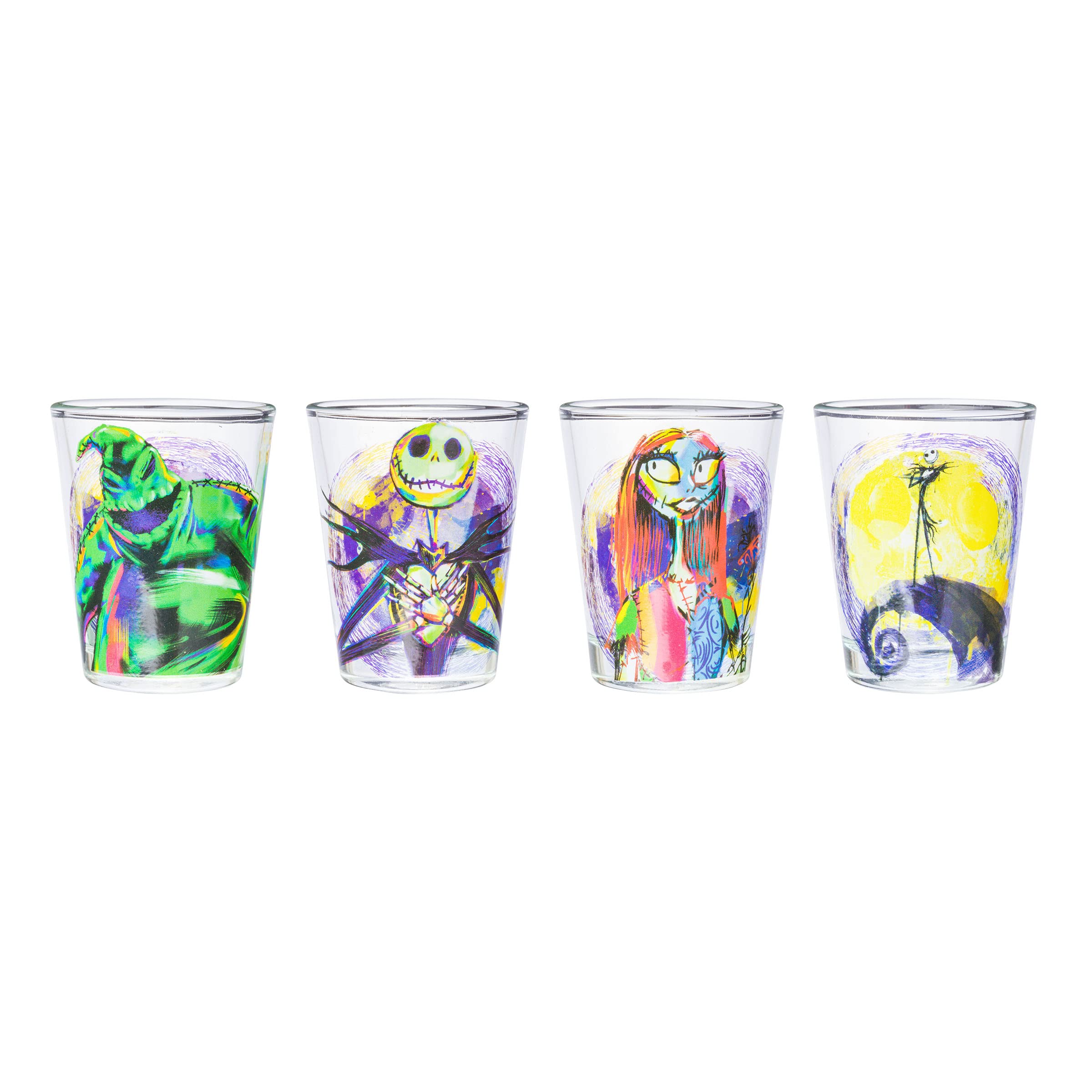 Silver Buffalo Disney Nightmare Before Christmas Splatter Characters 4pc Mini Glass Set, 1.5 Ounces