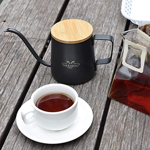 MERMOO YILAN Gooseneck Kettle Pour Over Coffee Kettle with Lid 350ml Stainless Steel Kettle Hand Drip Coffee Pot Long Narrow Coffee Pitcher Jug(black)