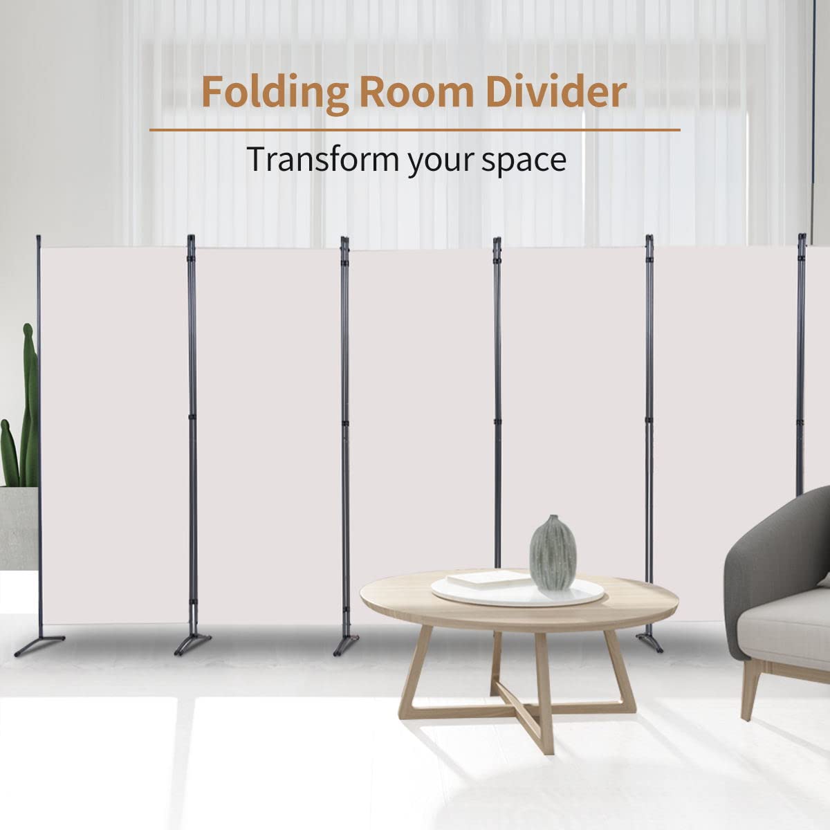 JVVMNJLK Indoor Room Divider, Portable Office Divider Room Divider Wall Divider Screen 6 Panel, Folding Partition Privacy Screen Walls Dividers for Room Separator 204" W x 71.3" H, Black