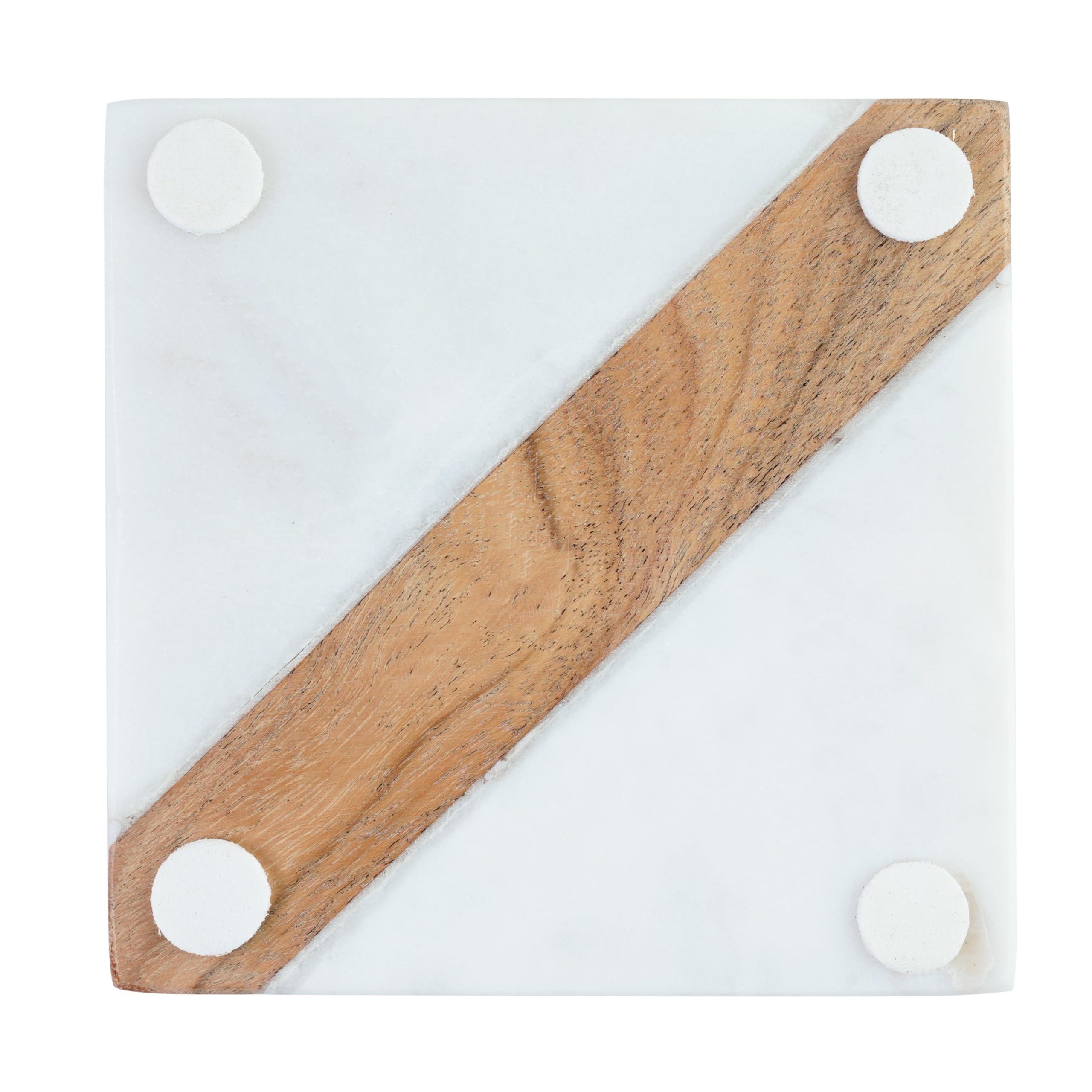 Crocon Marble & Wooden Coaster Set Square Shape Coaster for Dining Table Kitchen Decor Alabaster Marble and Wood Coaster Set Suitable for All Kinds of Mugs and Cups Size - 4x4X2 Inch