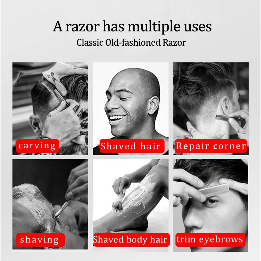 SID Professional Straight Edge Razor Close Shaving Men's Manual Shaver Safety Professional Barber Straight Edge Razor with 100-Pack Blades - 100 Percent Stainless Steel (red) (YKL)