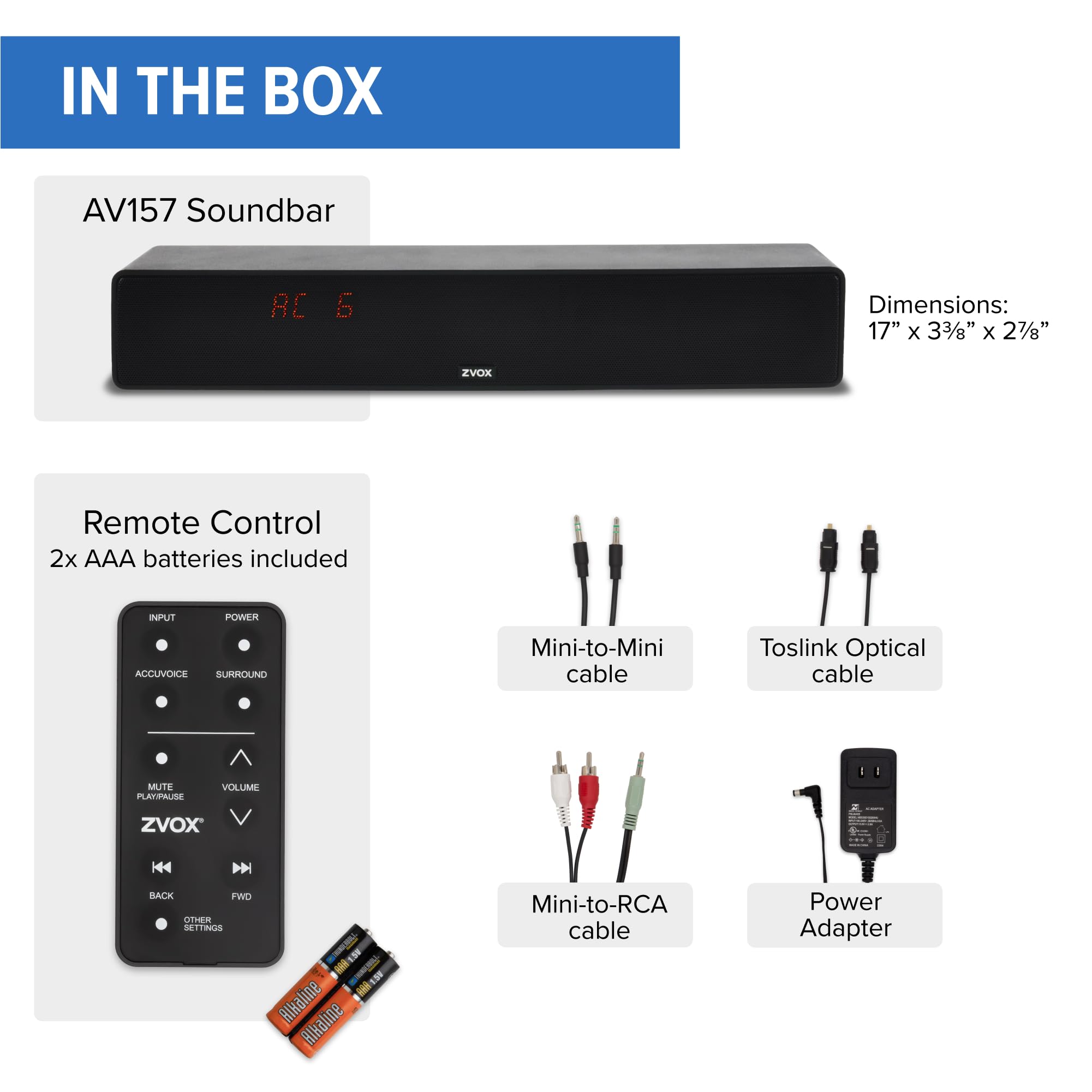 ZVOX AccuVoice AV157 Dialogue Clarifying Soundbar - Patented Hearing Technology with Voice Boost, Ultimate Low-Profile TV Speakers Soundbar, Perfect for Home Theater and Smart TV - Espresso